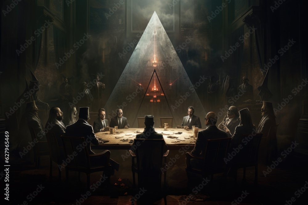 Silhouettes of people sitting at the table in a dark room. Halloween ...