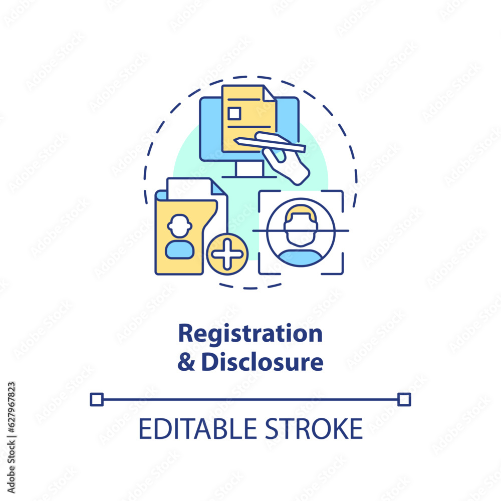 Editable registration and disclosure icon concept, isolated vector, lobbying government thin ...