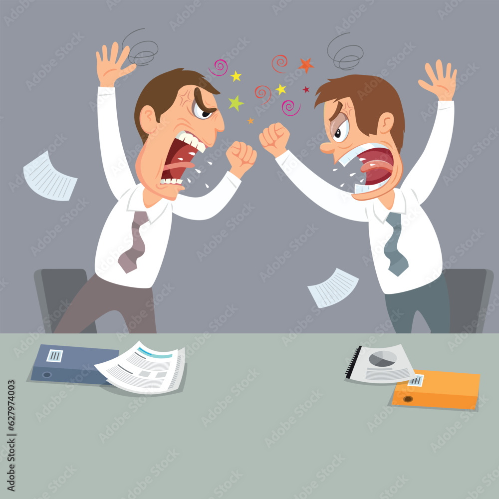 Two Angry Young Business People Fight at Work, illustration vector ...