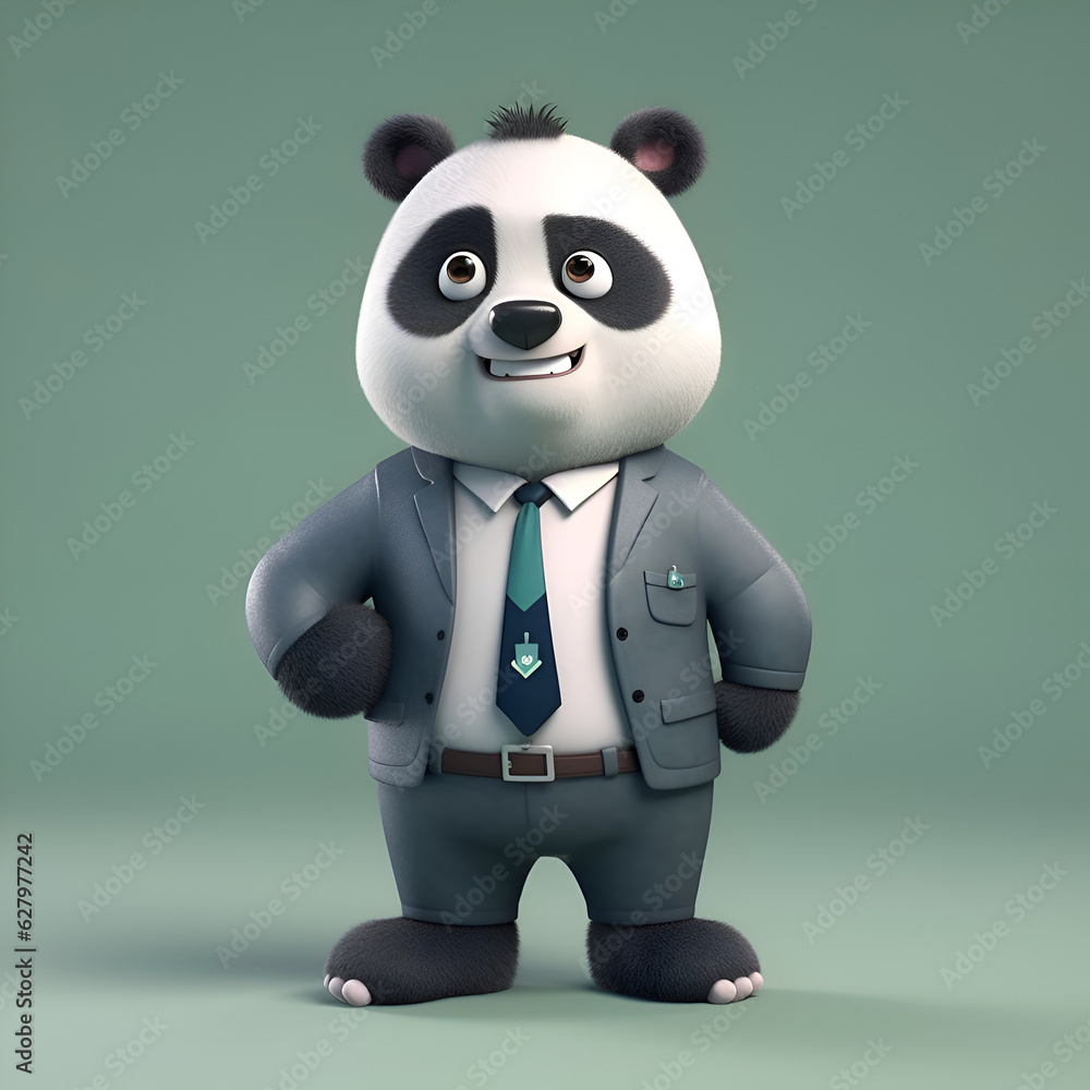 Cute panda in a suit and tie. 3D rendering Stock Photo | Adobe Stock