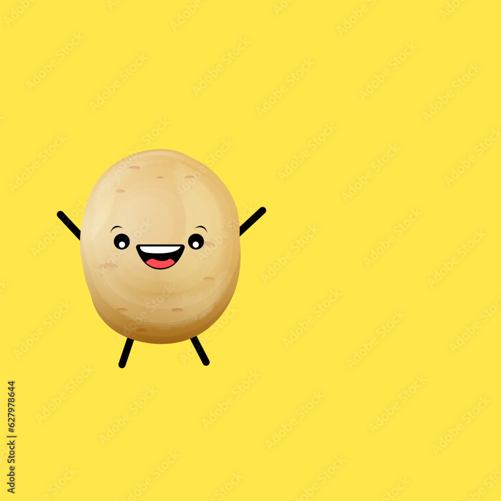 vector funny cartoon cute tiny brown smiling potato character isolated ...