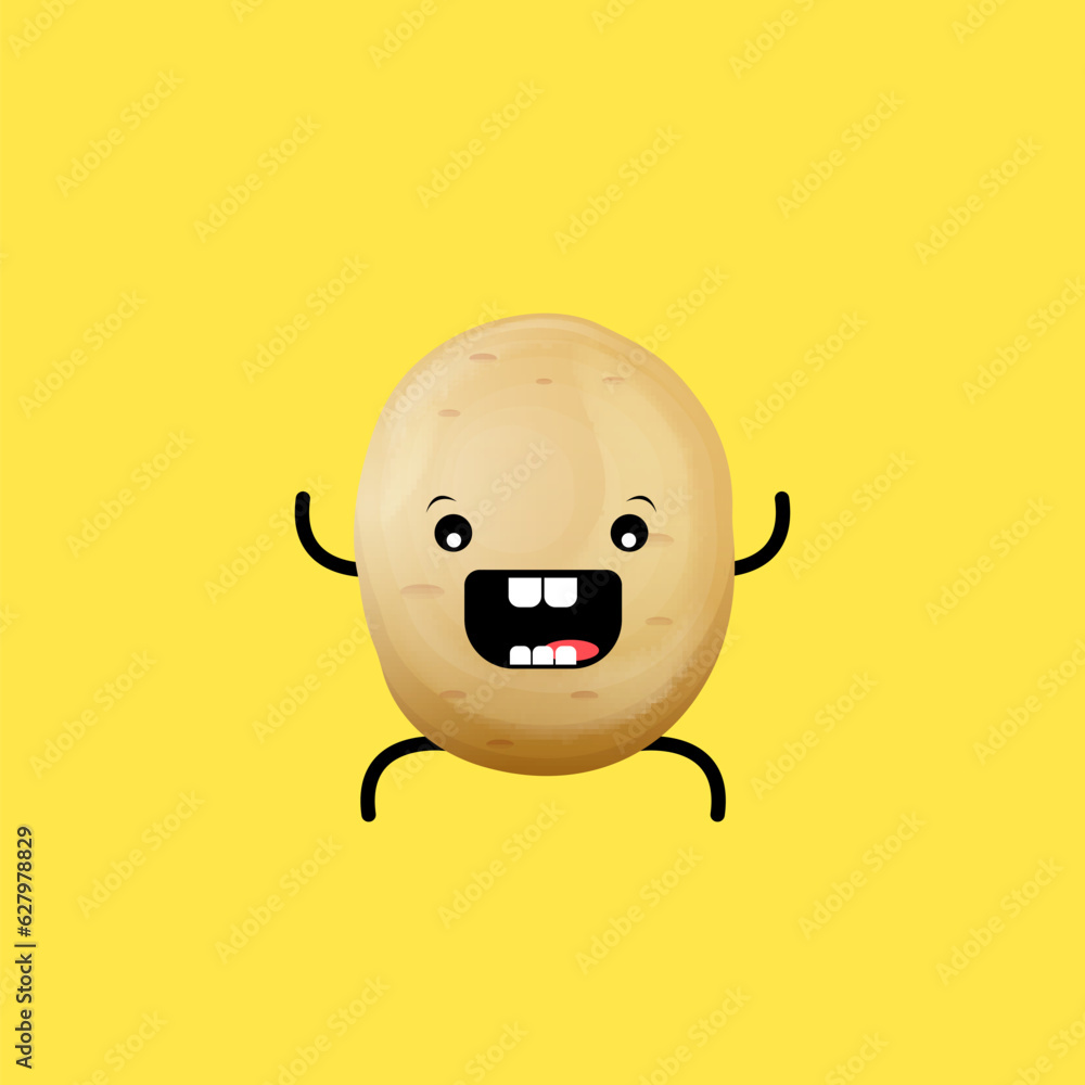 vector funny cartoon cute tiny brown smiling potato character isolated ...