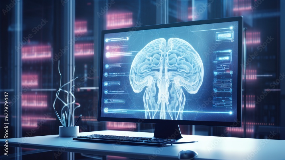 Analyse Patient MRI Scan on Computer Screen, Diagnose Brain, Brain ...