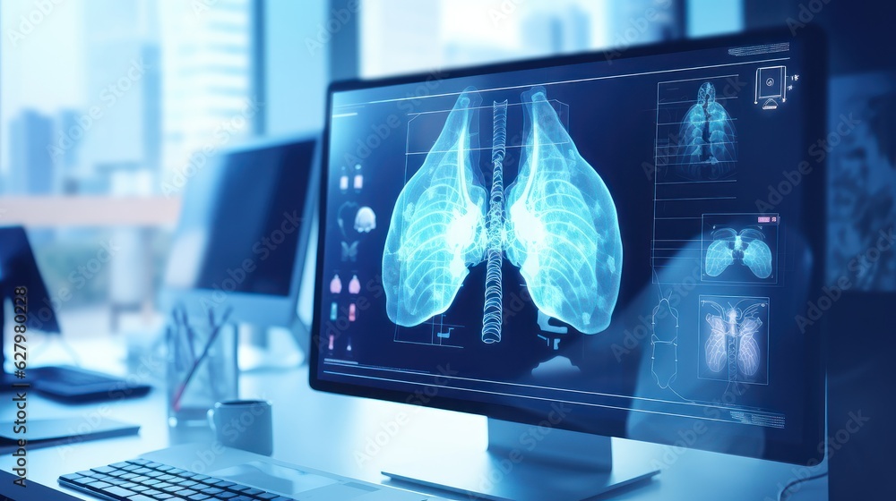 Diagnose Treatment Lungs on Computer Screen, Analyse Patient Lung ...