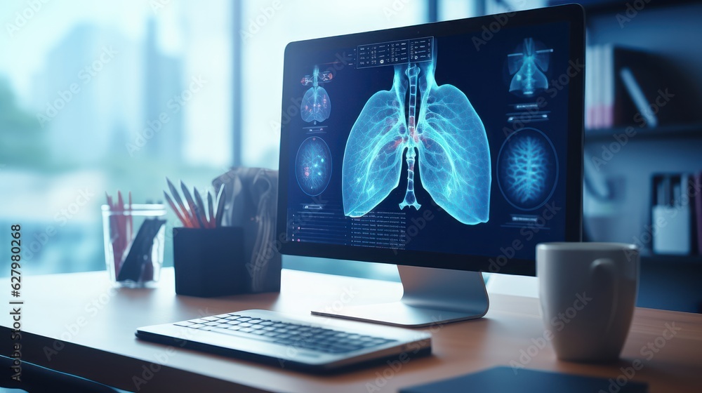 Diagnose Treatment Lungs on Computer Screen, Analyse Patient Lung ...