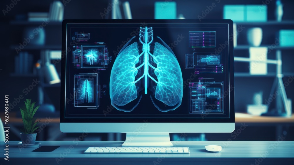 Diagnose Treatment Lungs on Computer Screen, Analyse Patient Lung ...