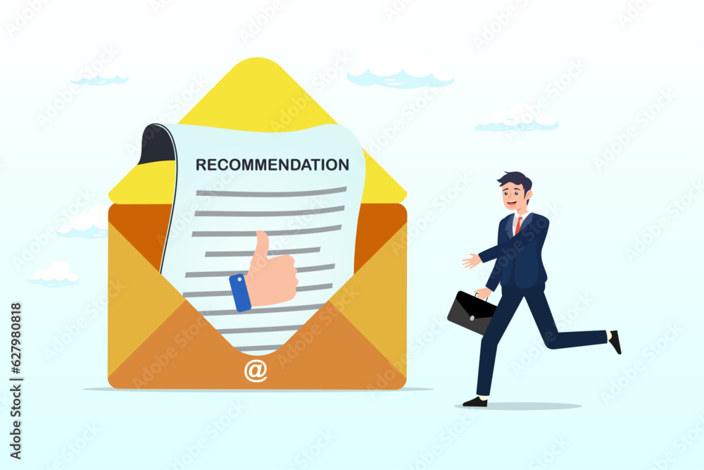 Happy businessman with recommendation letter in email envelope ...