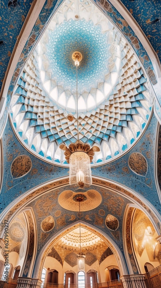 Mosque beautiful interior in blue colours background. Traditional ...