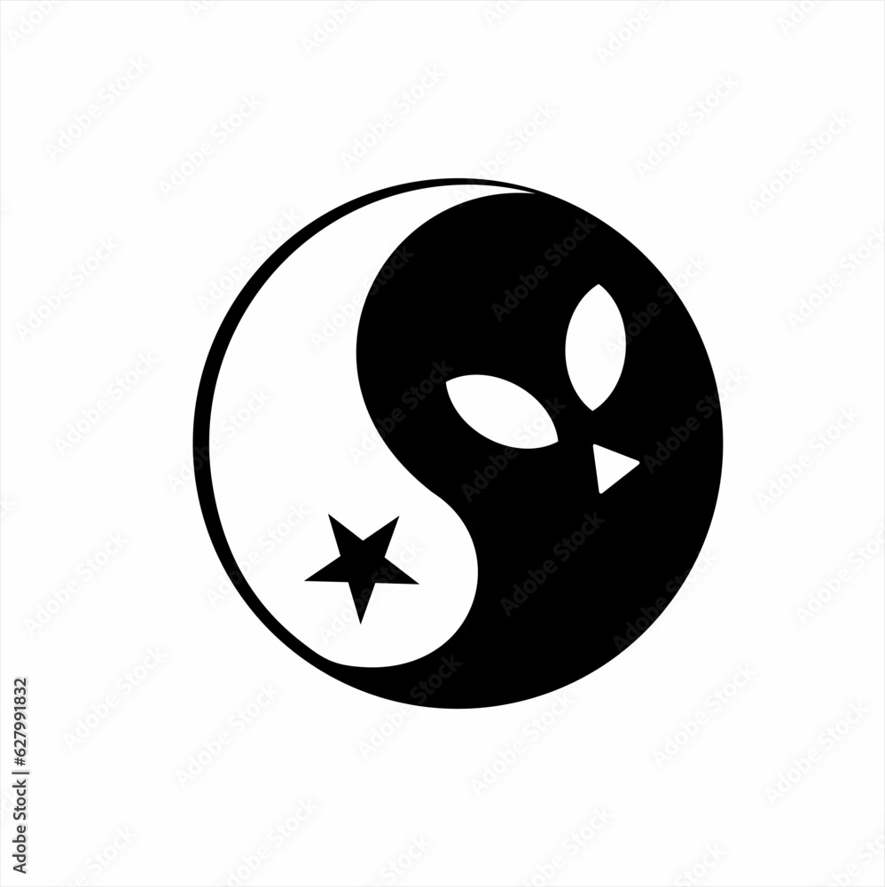 Vetor de Alien and star vector logo design in Yin and Yang concept. do ...