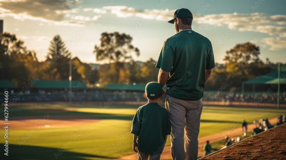 father and son holding hands at baseball stadium. Stock Photo | Adobe Stock