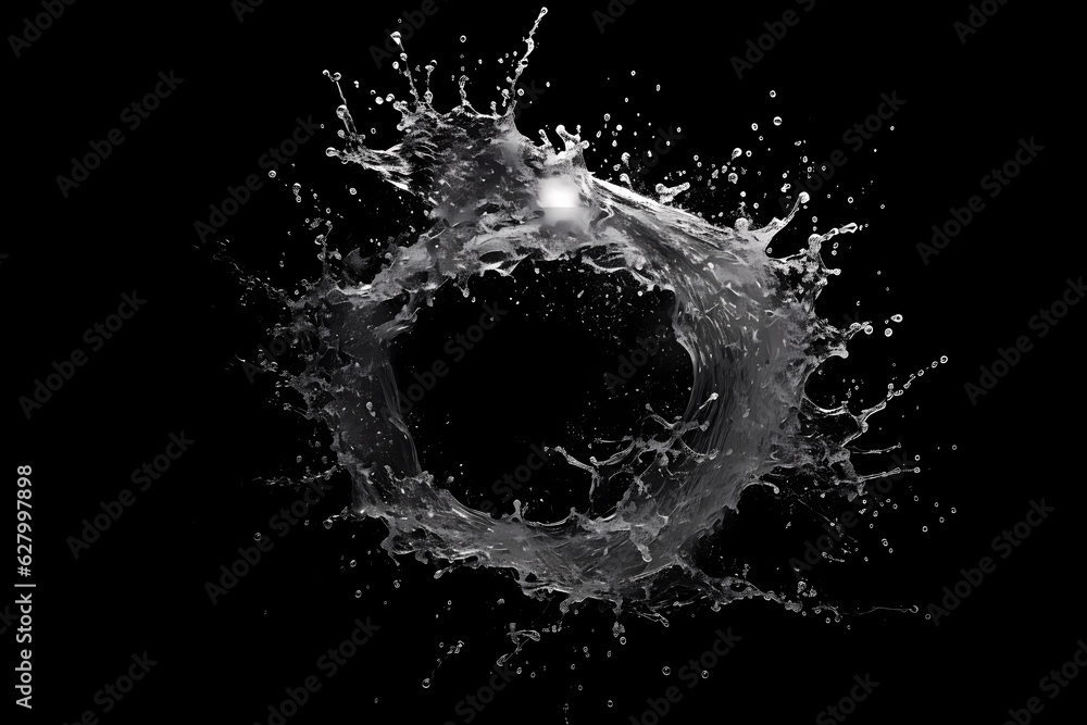 A water splash hitting the black background, in the style of animated ...