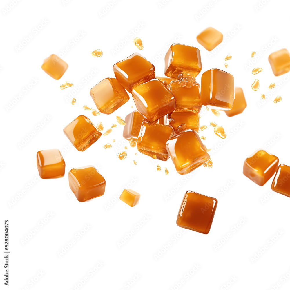 Flying caramel cubes isolated on white background. Stock Photo | Adobe ...