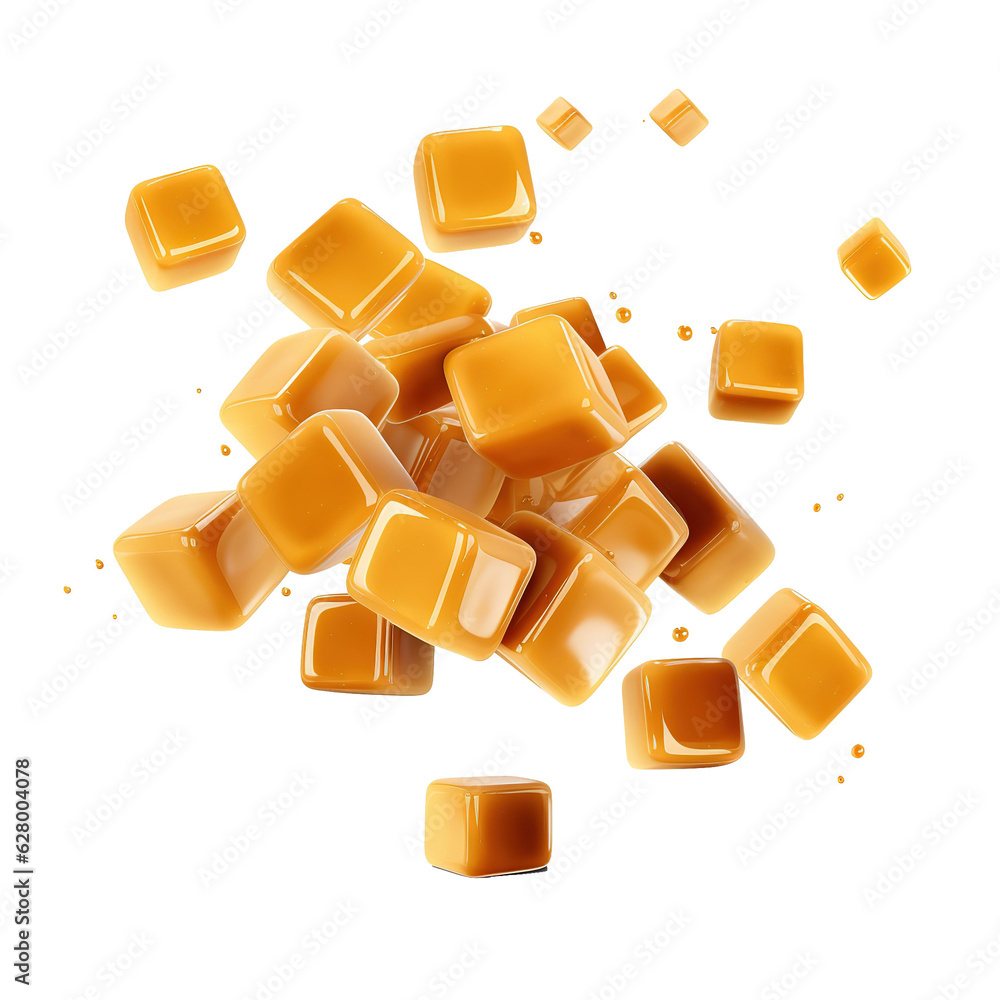 Flying caramel cubes isolated on white background. Stock Photo | Adobe ...