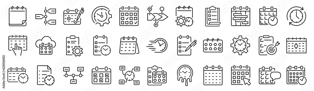 Set Of Outline Icons Related To Scheduling Time Management Calendar Linear Icon Collection