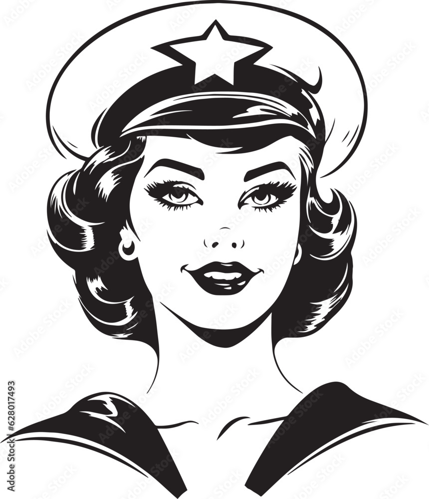 Retro sailor woman 60s style young woman. Retro comics woman head ...