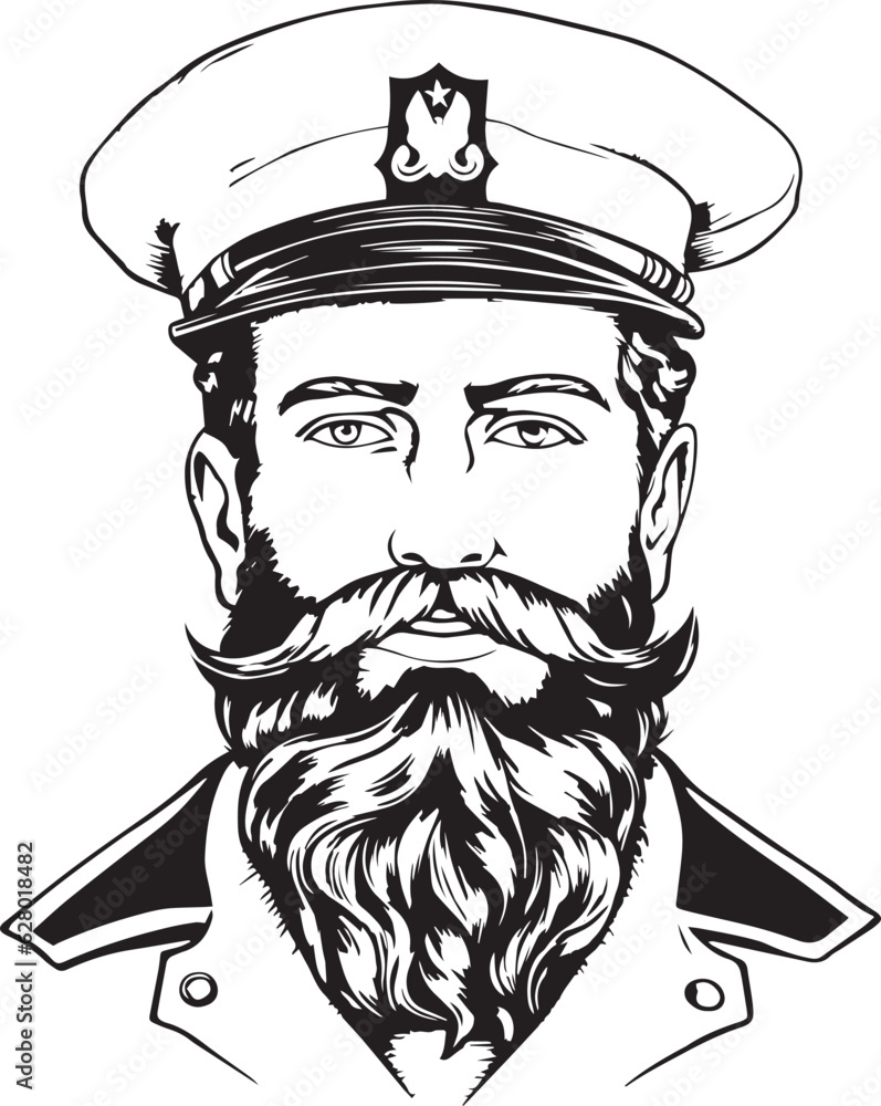 Retro old sailor with beard 60s style old man. Retro comics sailor head ...