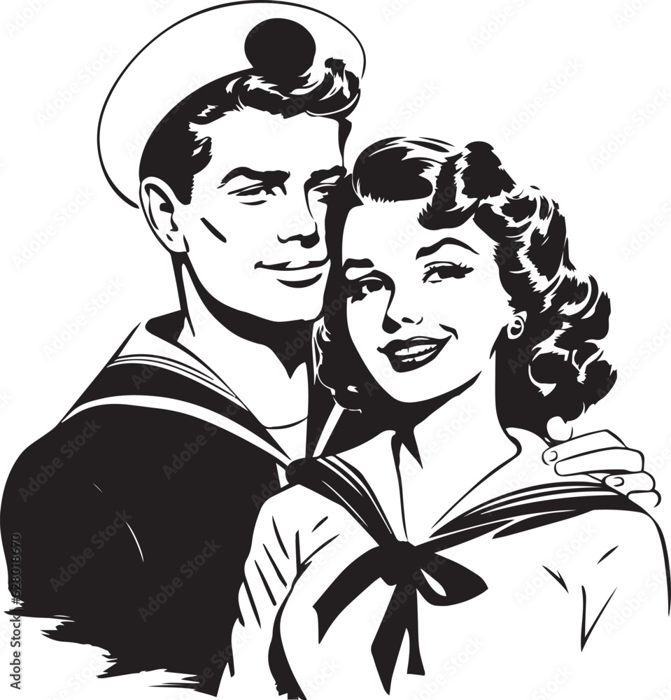 Retro sailor and girl 60s style. Retro comics sailor, People in retro ...