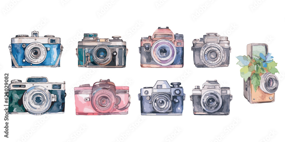 Watercolor Vintage Camera clipart for graphic resources Stock Vector ...