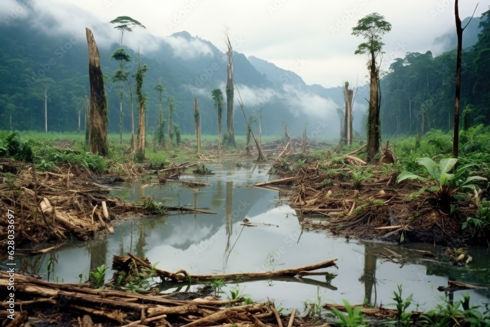 rainforest wildlife habitat destroyed by logging activities Stock Photo ...