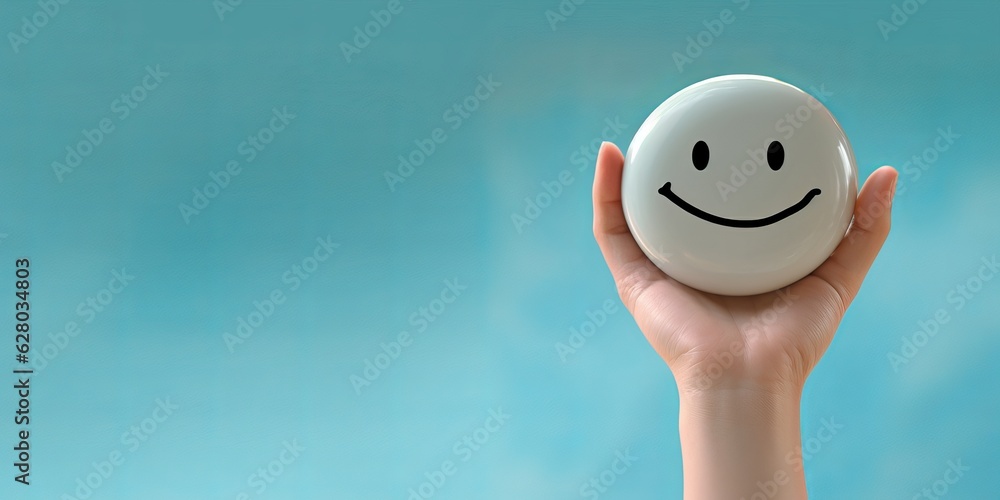 Good Review Smiley Face Label In Hand, Happy Face, Satisfied Customer ...