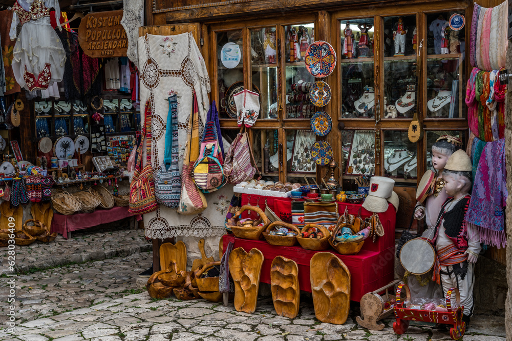 KRUJE, ALBANIA - NOVEMBER 2022: Traditional Ottoman market in Kruja ...