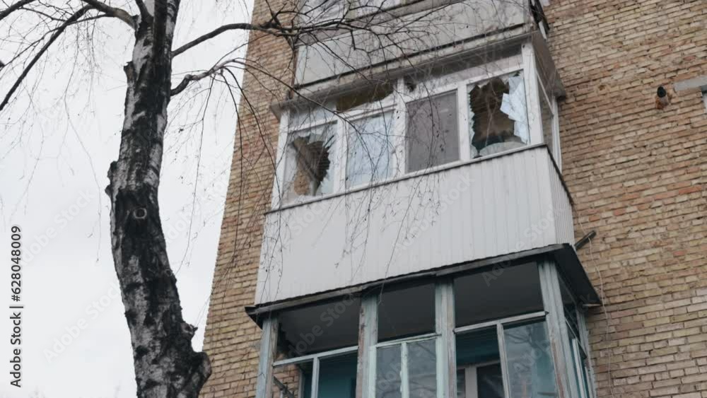 Smashed window, broken glass, Destroyed building. Building had smashed ... Smashed window, broken glass, Destroyed building. Building had smashed ...