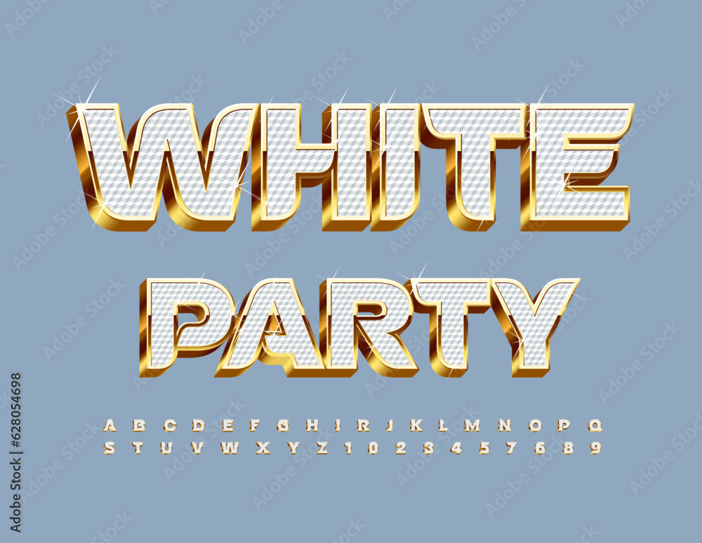 Vector trendy invitation White Party. 3D Stylish Font. luxury Alphabet ...