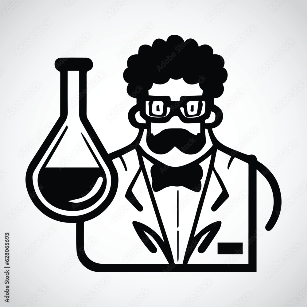 Multipurpose Set Of Outline Crazy Genius Mad Scientist With Beaker ...