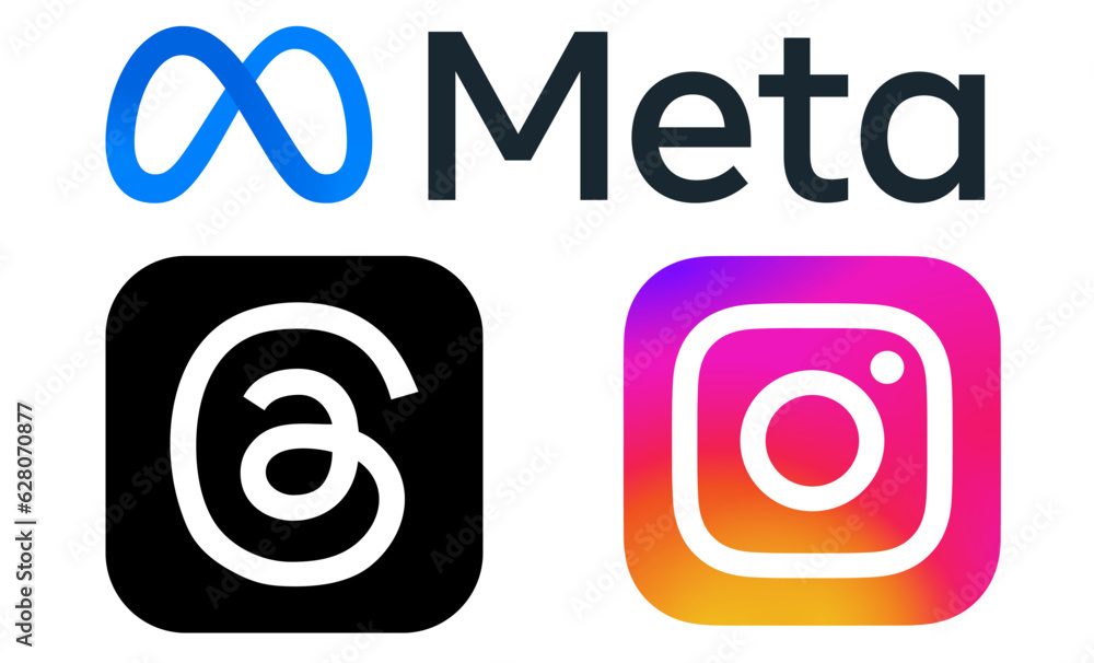 Meta logo, threads, Instagram, a social technology company created by ...