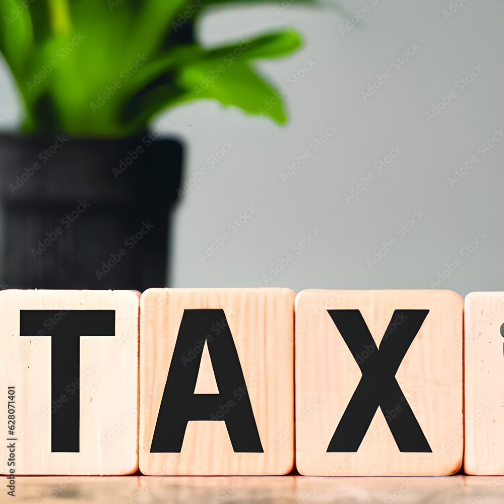 "TAX" spelled out on a table using wooden blocks. A creative and ...