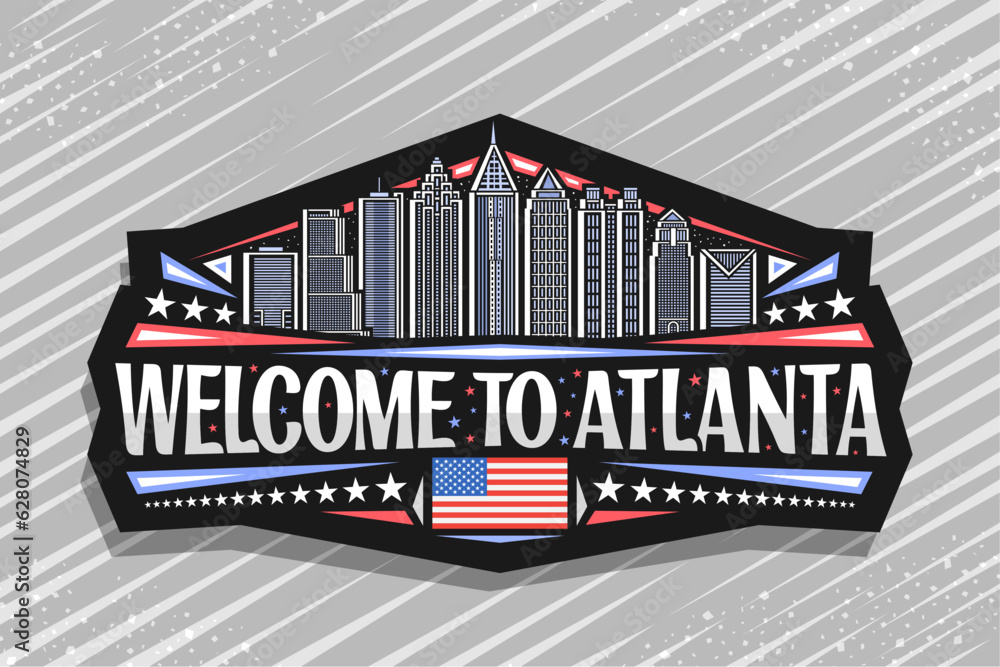 Vector logo for Atlanta, black decorative sign with line illustration ...
