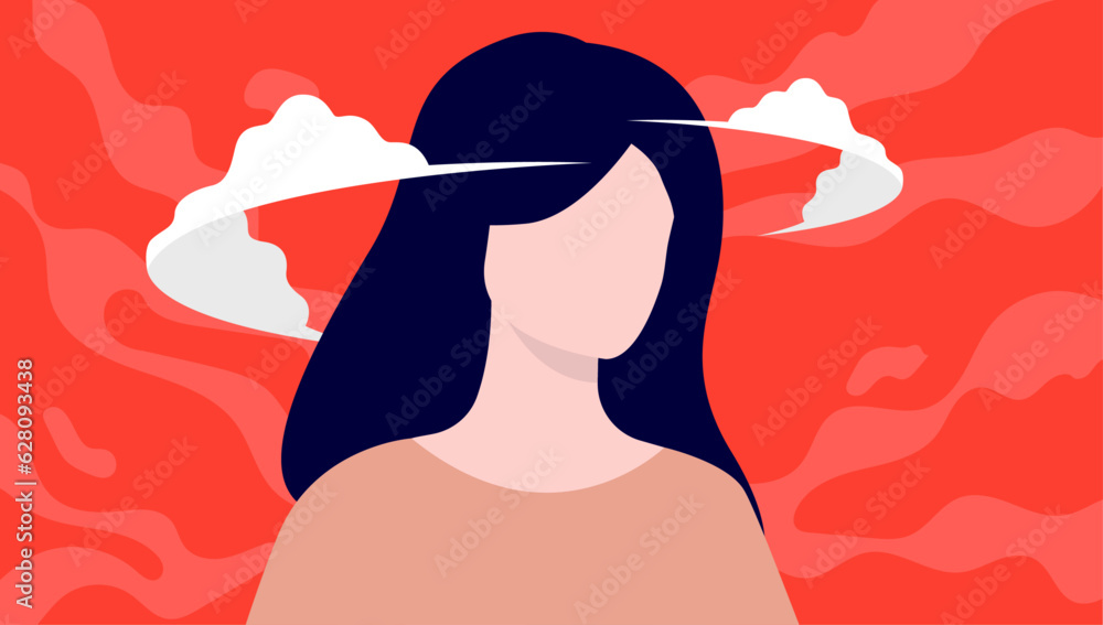 Depressed brain fog woman - Female person with clouded mind suffering ...