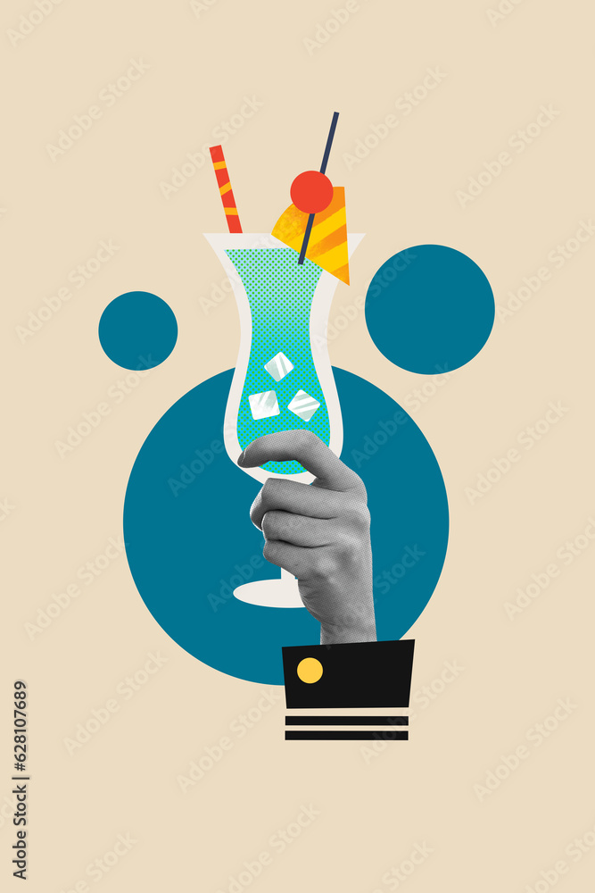 Vertical creative illustration composite photo collage of arm holding ...