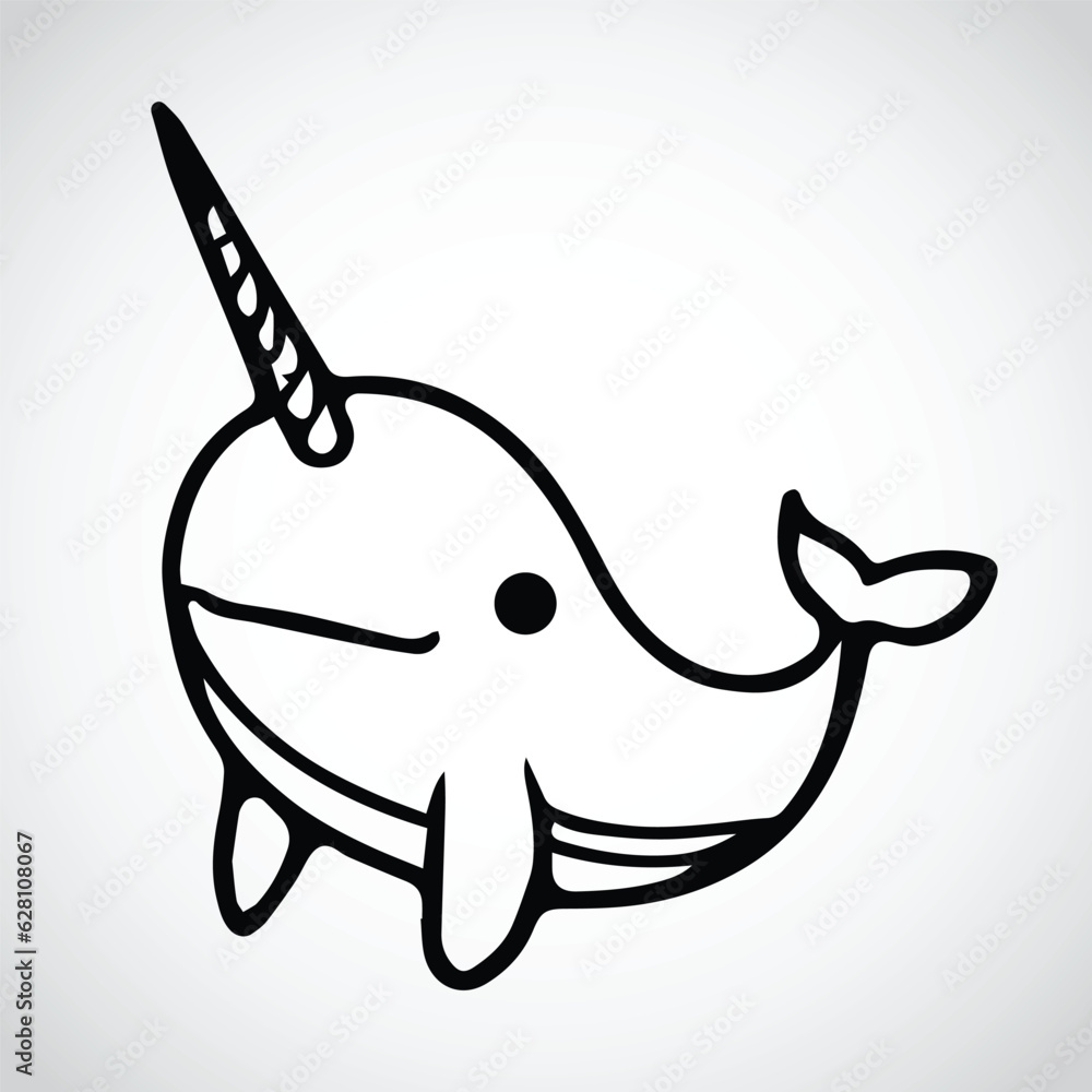 Multipurpose Set Of Outline Narwhals Cute, Funny And Cartoon Character Silhouette Icons Logo ...