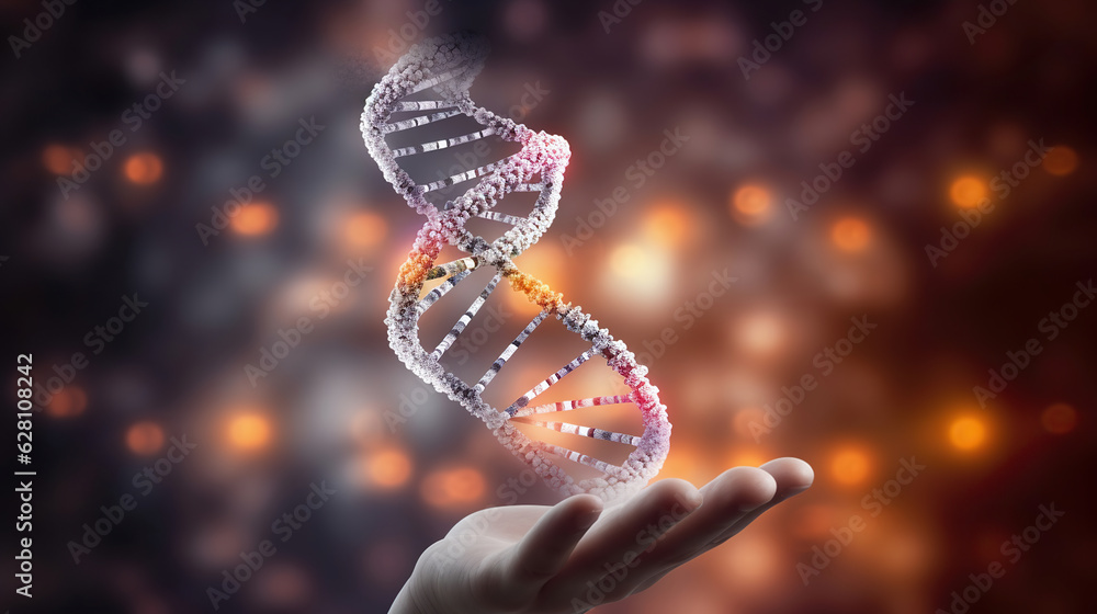 A Hand Holds DNA Amidst Molecules. The concept is human influence on ...