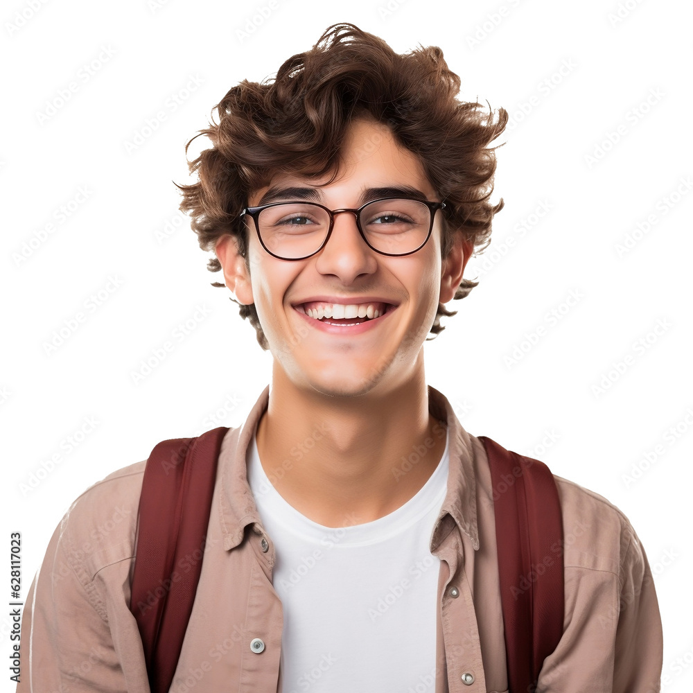 University student smiling with happiness on transparent background ...