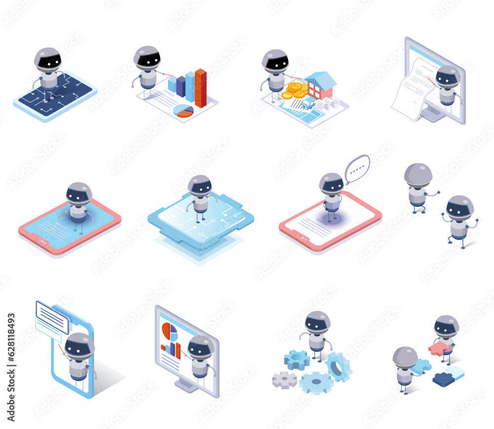 isometric illustratiojn set of Artificial intelligence AI robot Stock ...