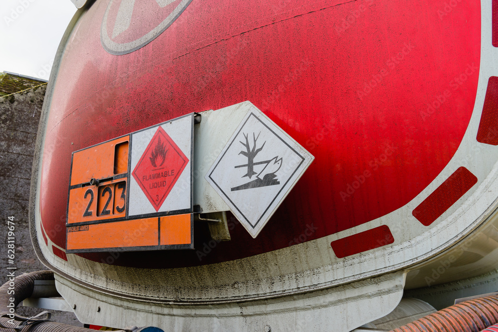 Environmental warning signs and emergency contact details on the back ...