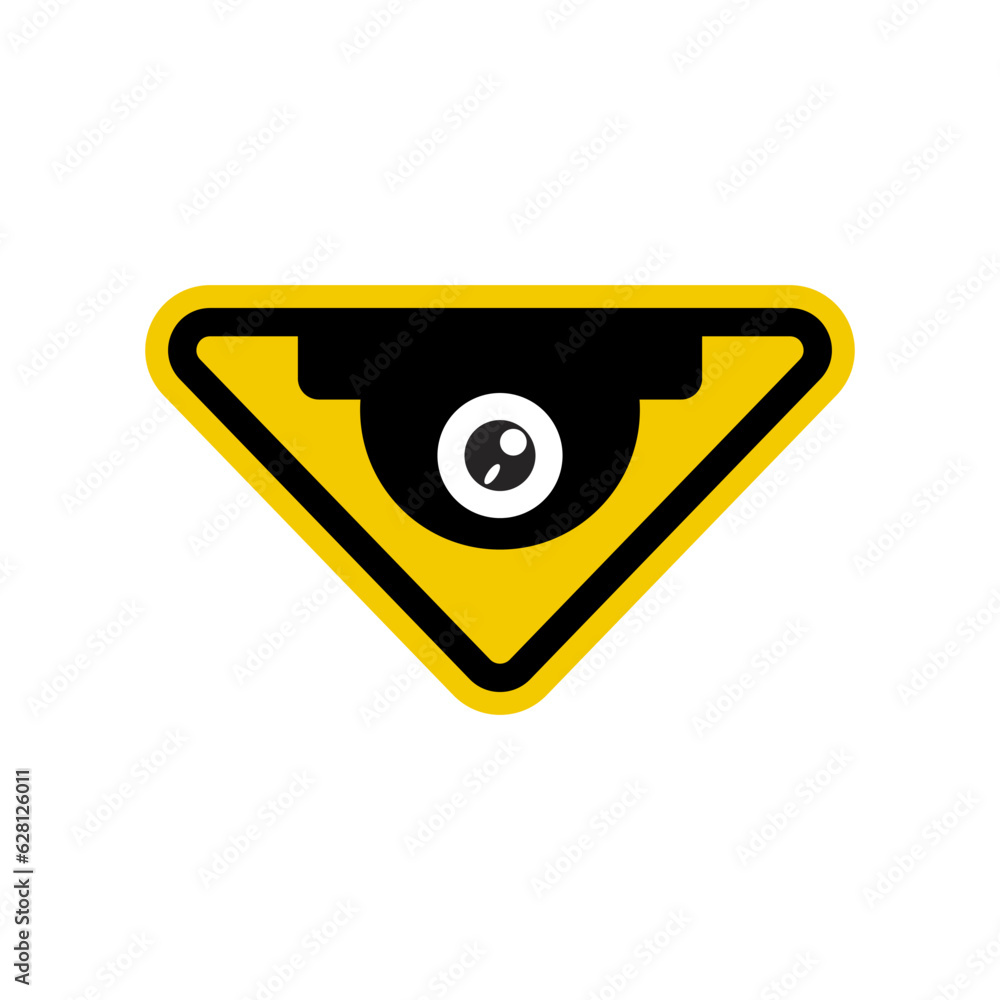 Video surveillance triangular sign with dome camera icon. Cctv warning ...