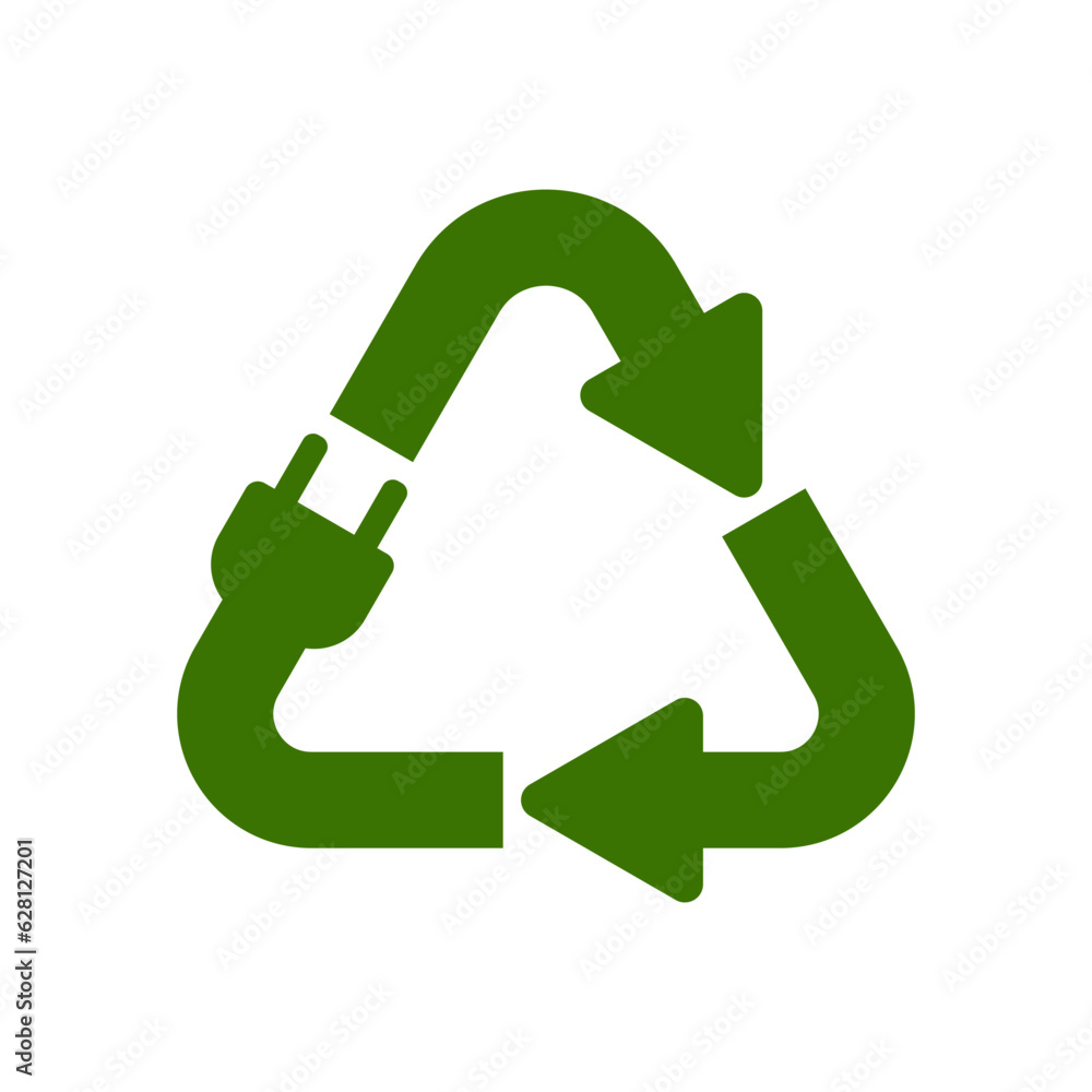 Isolated illustration green icon of electrical recycle, power reuse ...