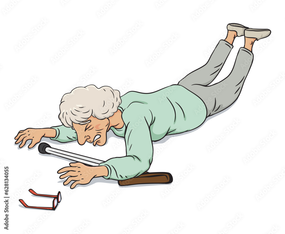 Elderly people who fall and get injured cartoon character. fall ...