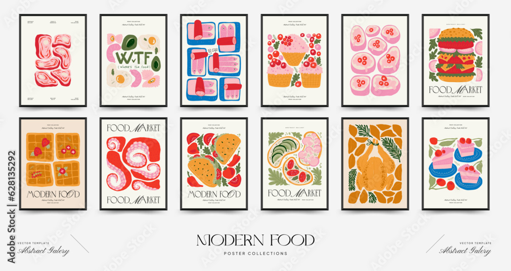 Abstract food posters template. Modern trendy Matisse minimal style ...