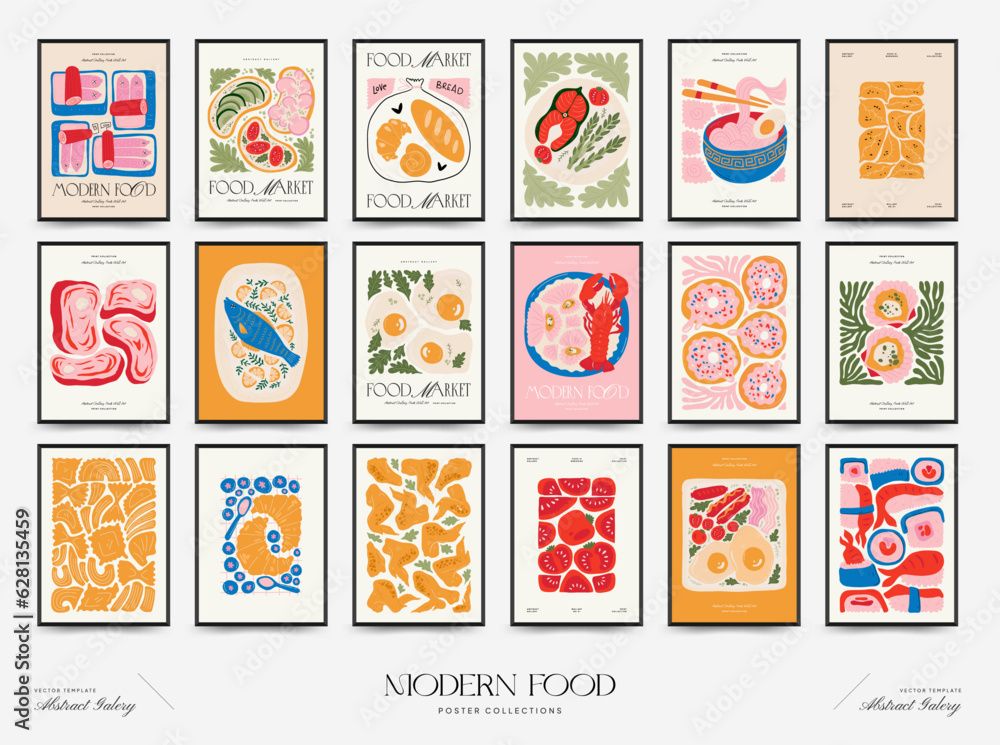 Abstract food posters template. Modern trendy Matisse minimal style ...