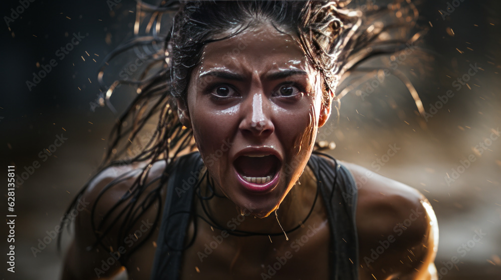 Inspirational athletic woman crossing finish line, tears of joy ...