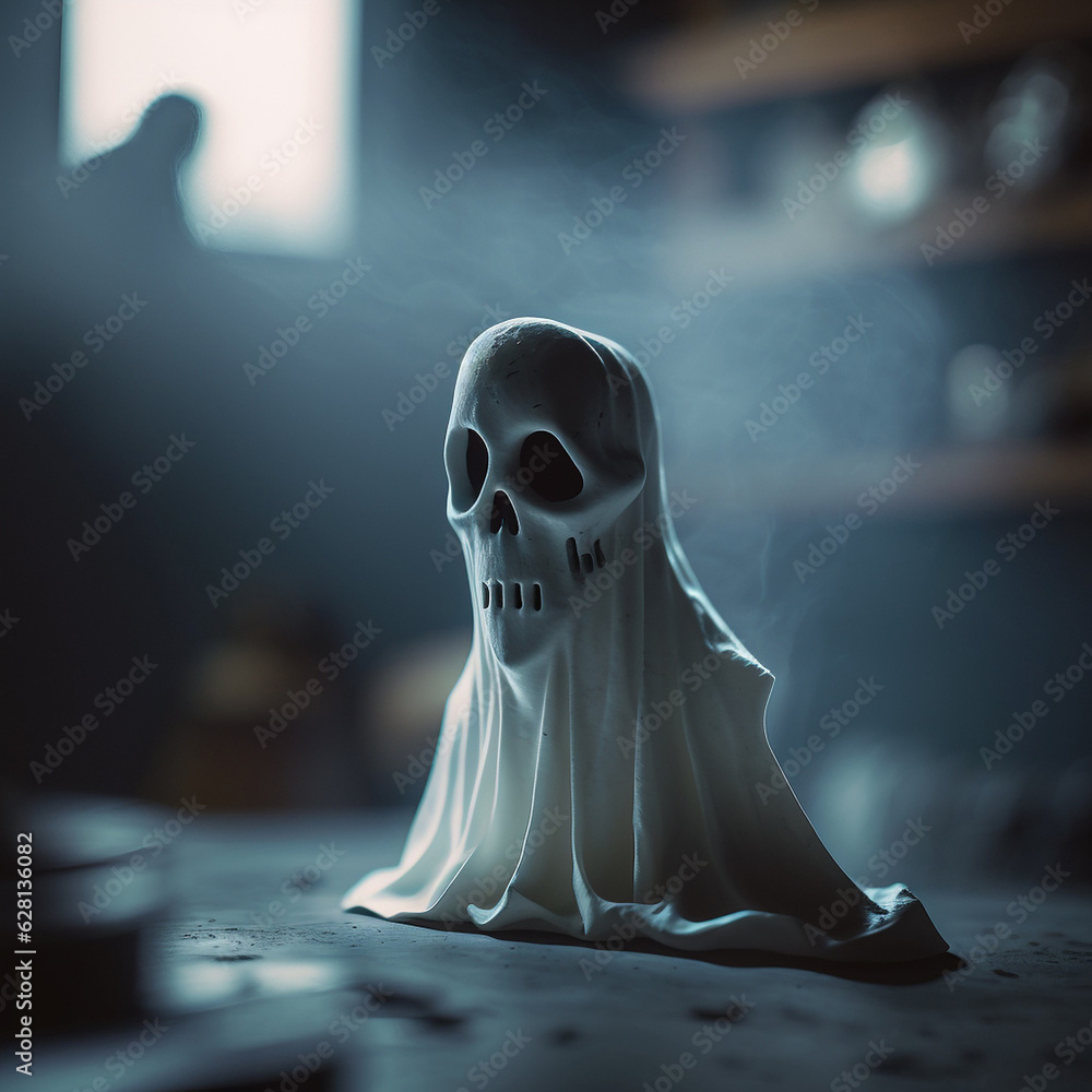 Ghost in a white cloak. Bringing close-up. Mummy. Terrifying illustration. Scary and ugly ...