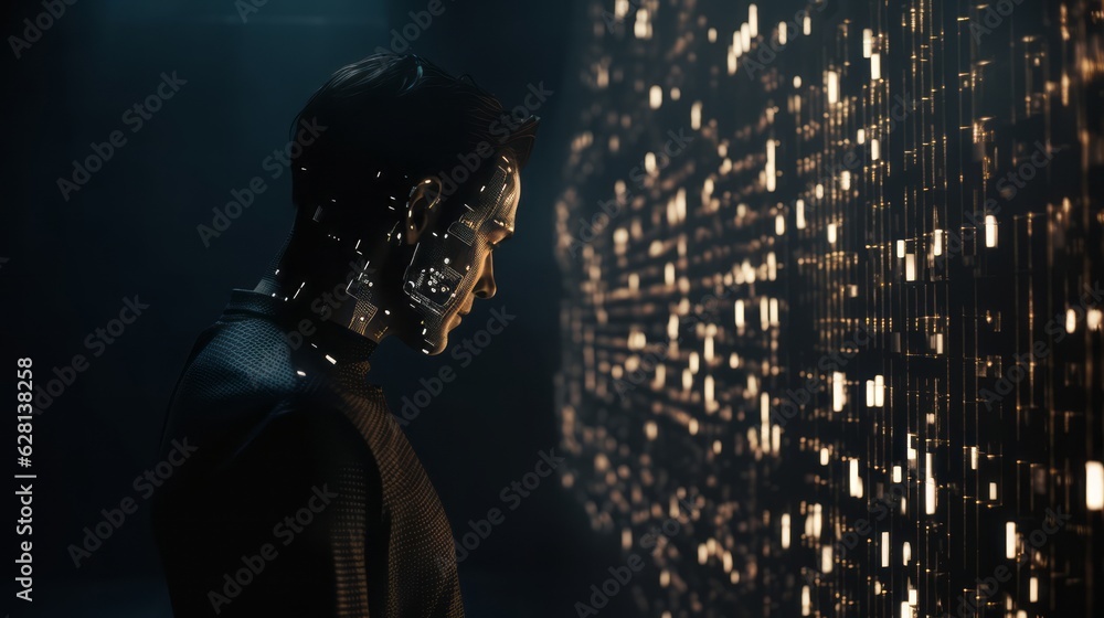 Humanoid female AI futuristic android, cyborg robot, vibrant neon neural network, futuristic ...