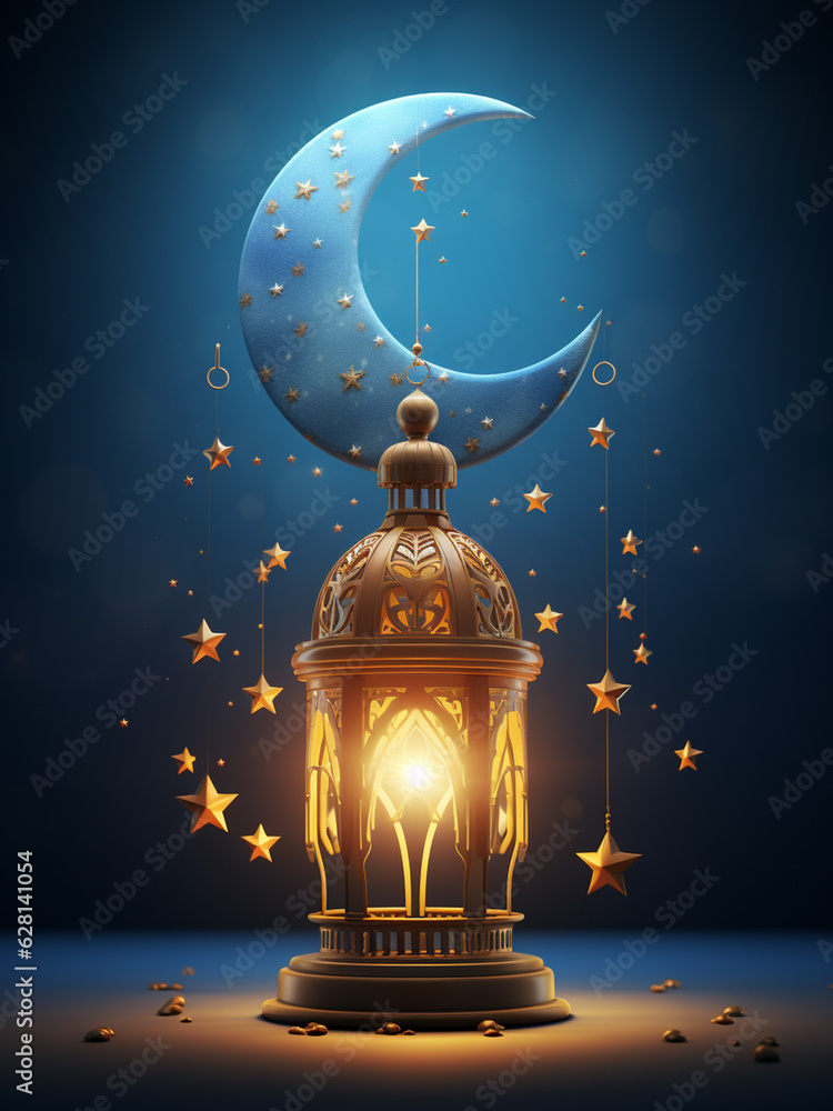 Ramadan is the Islamic Muslim crescent Moon for Eid Mubarak wish or ...
