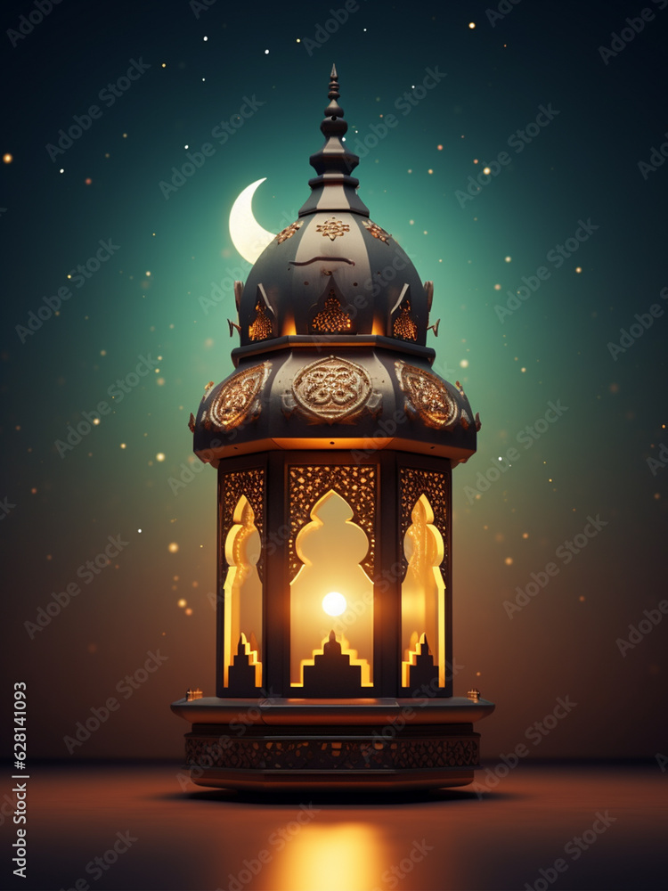 Ramadan is the Islamic Muslim crescent Moon for Eid Mubarak wish or ...