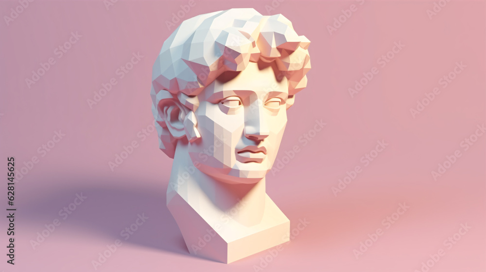 Pixel Cyberpunk Head of David's statue, sculpture bust, 3d rendering ...