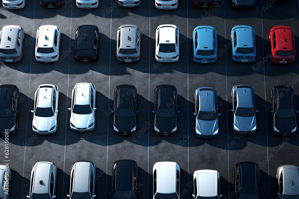 Many cars are parked in a parking lot created with Generative AI ...